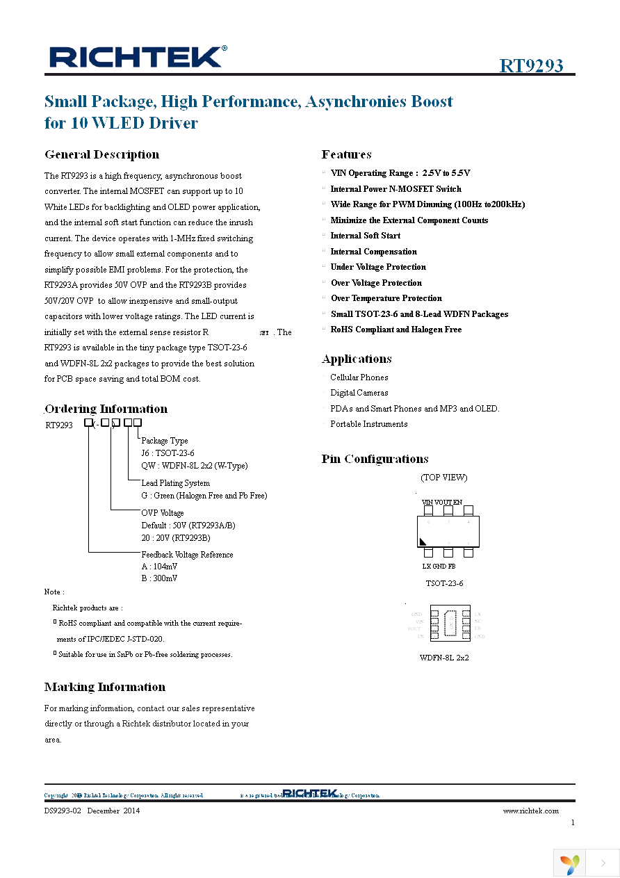 RT9293BGJ6 Datasheet (PDF Download) 1 / 13 Page - Richtek